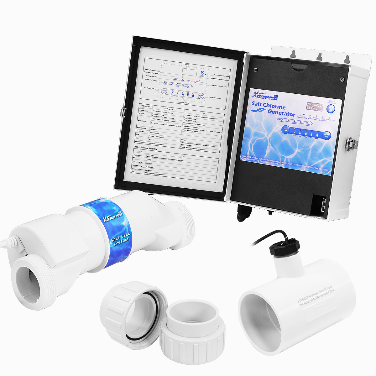 Pool Chlorine Generator System With Flow Switch & Salt Cell for 25k Ga ...