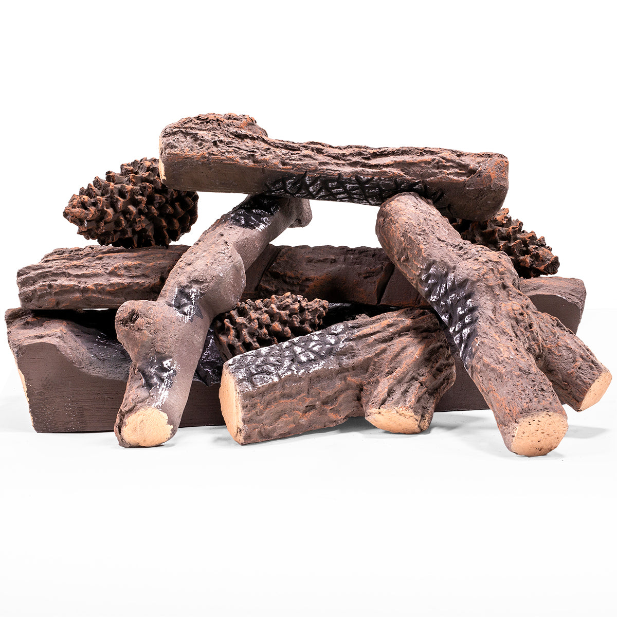 9 Pieces Ceramic Fireplace Log Set Pine Wood Style Stackable Gas Heat ...