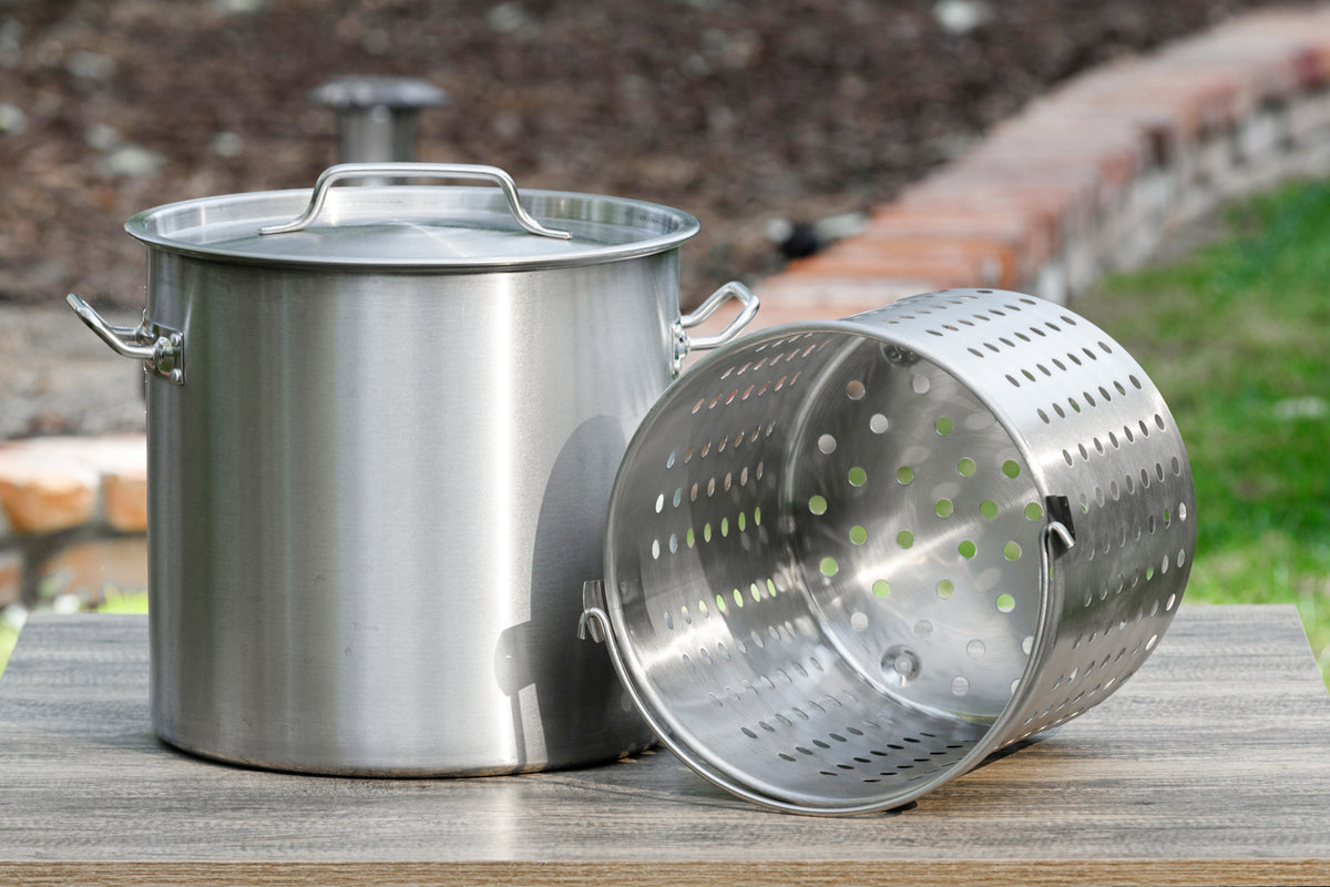Barton 32Qt Stock Pot w/Strainer Basket Commercial Stainless Steel Foo ...