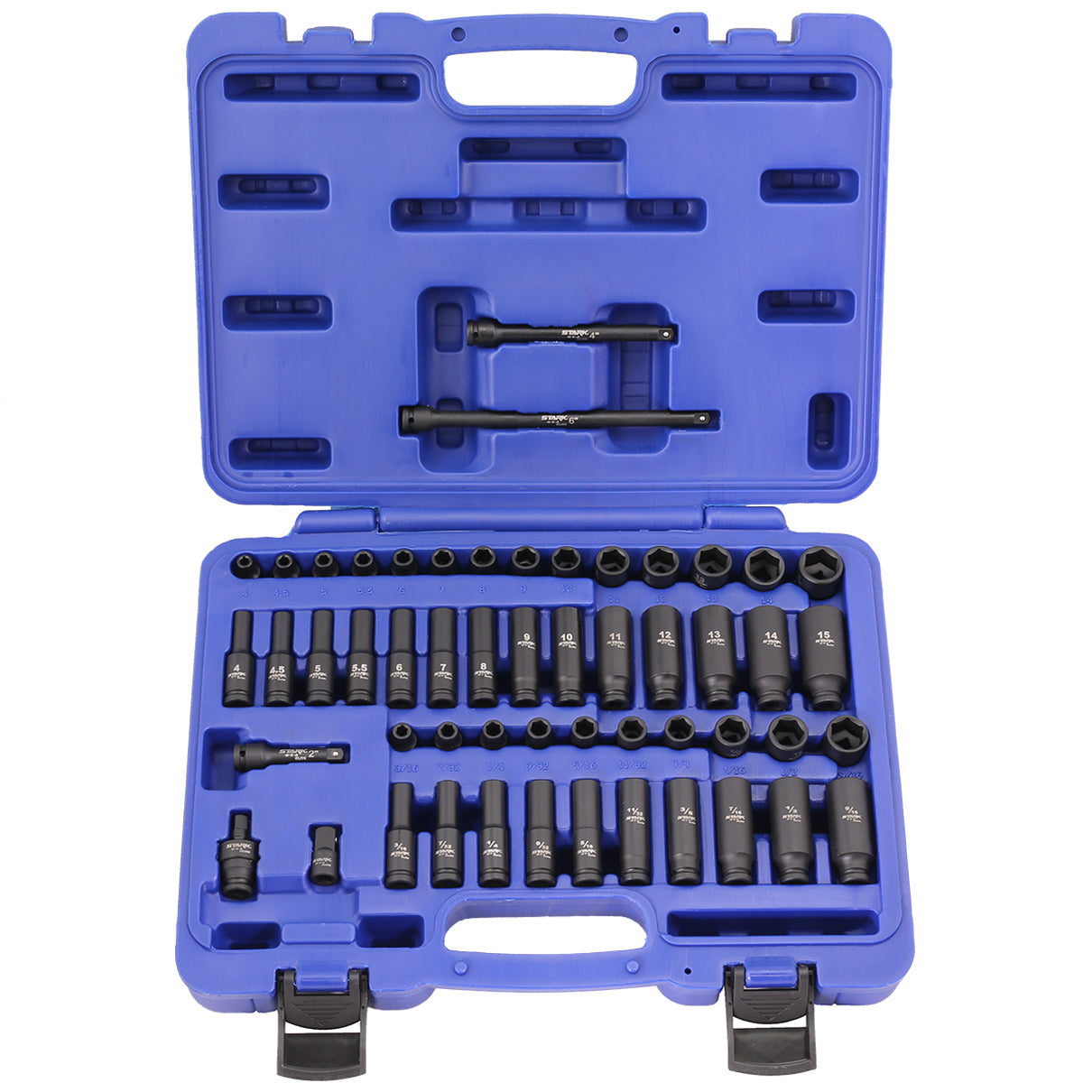 Stark USA 35709 53pc 1/4"dr Deep & Shallow Socket Set SAE/Metric Exten