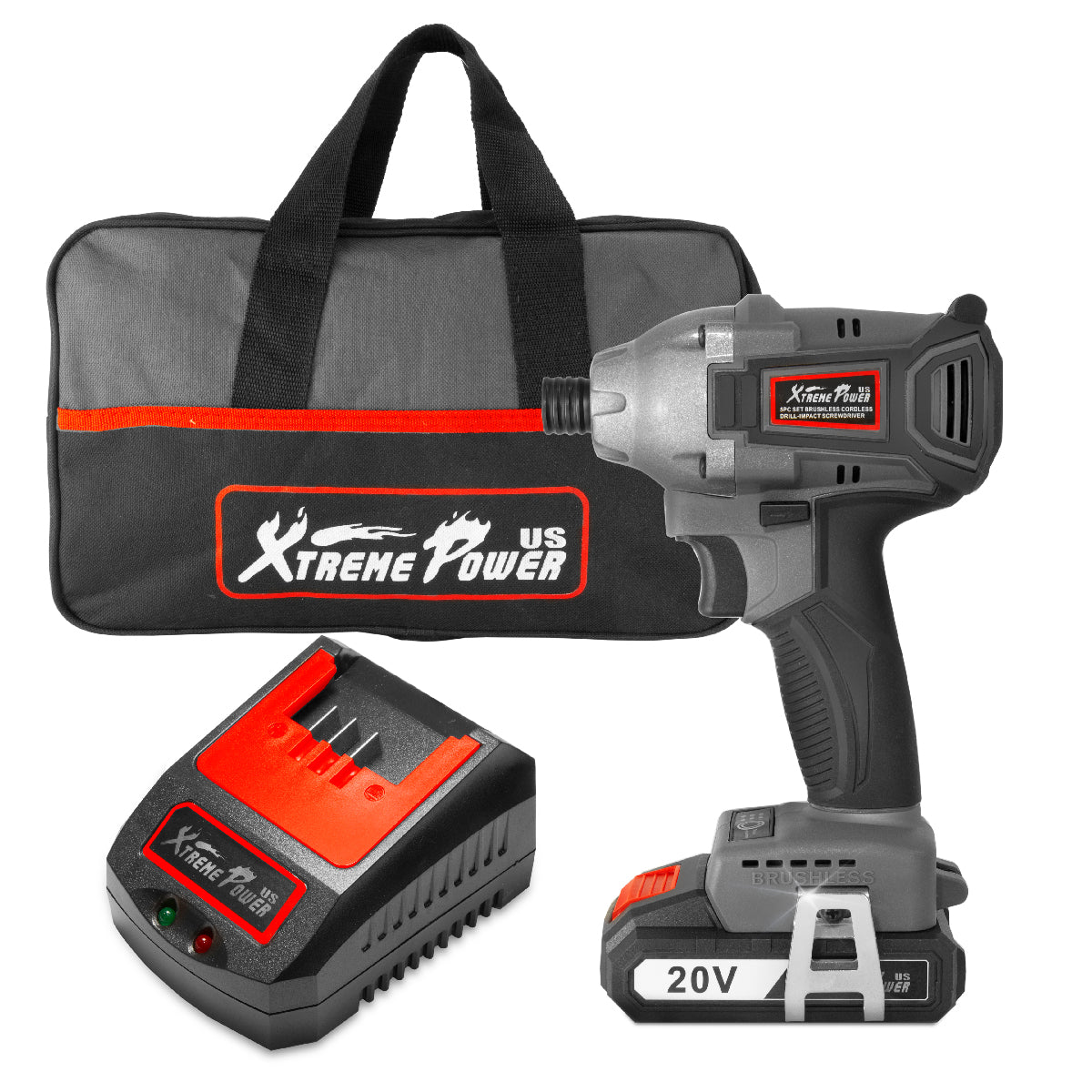 XtremepowerUS 47508 Impactdrr 1/4" w/2.0 Ah Battery 20V Brushless Cord ...