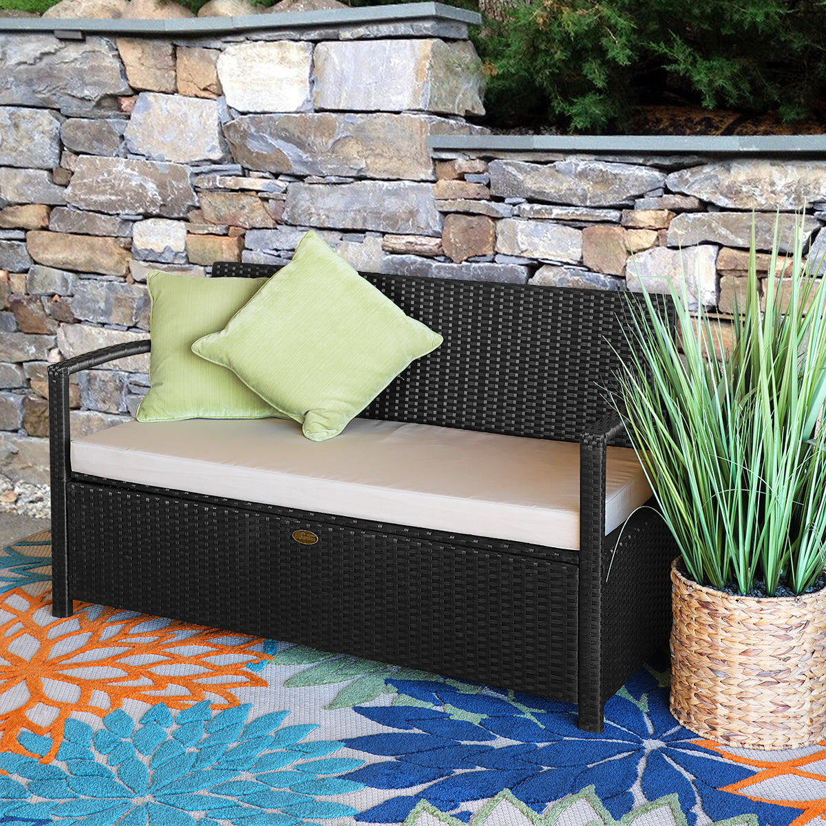 Barton Outdoor Patio Deck Box Storage Bench w/ Seat Cushion Furniture ...
